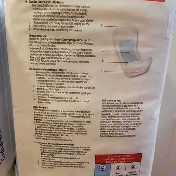 Other | Lot Of 6 Cardinal Health Bladder Control Pads Wings 2 Ct 120 Ct ...